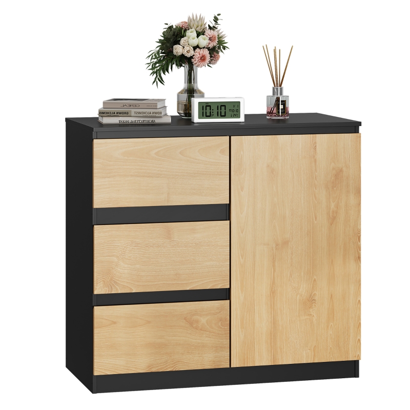 WLIVE Chest of Drawers with 3 Drawers, Wide Sideboard with 1 Door 2 ...
